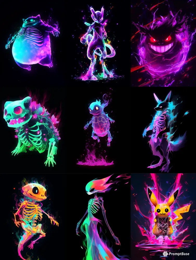 Neon Skeleton Pokemon Midjourney Prompt | PromptBase