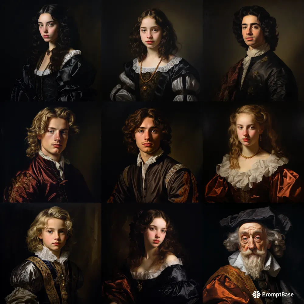 Baroque Oil Paintings Portraits Artworks Midjourney Prompt | PromptBase