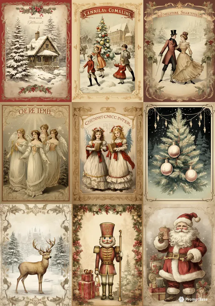 Victorian Christmas Poster Cards Midjourney Prompt | PromptBase