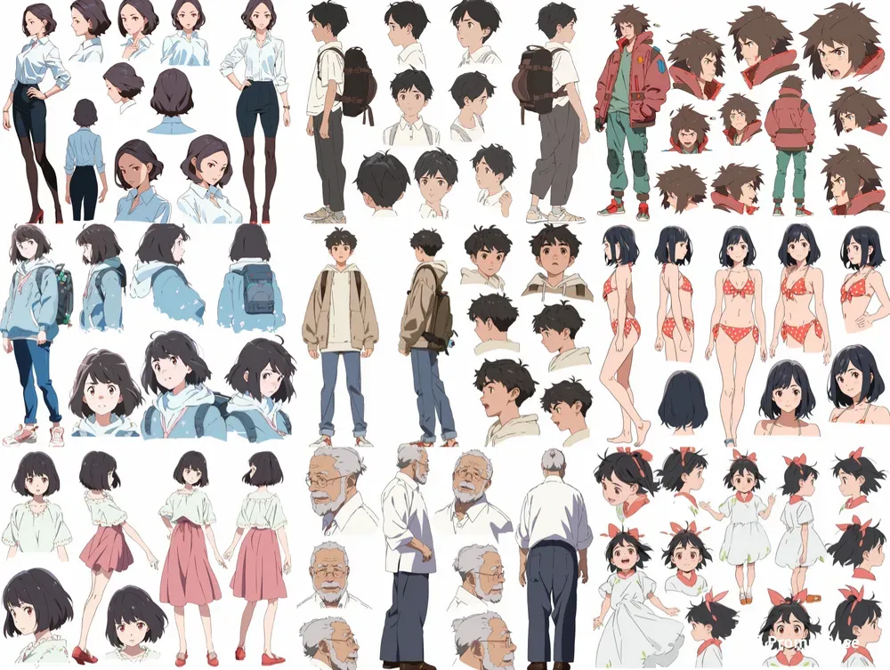Makoto Shinkai Character Design Sheets Midjourney Prompt | PromptBase
