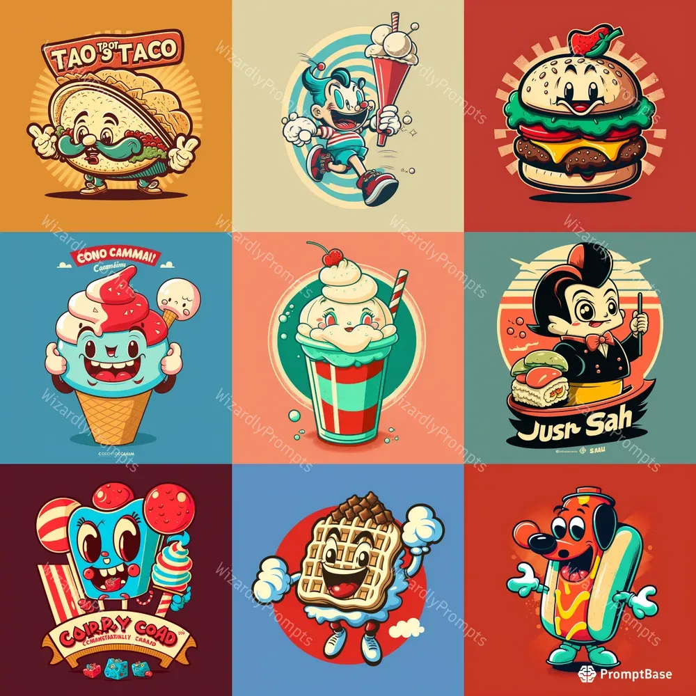 Retro Food Stickers Midjourney Prompt | PromptBase