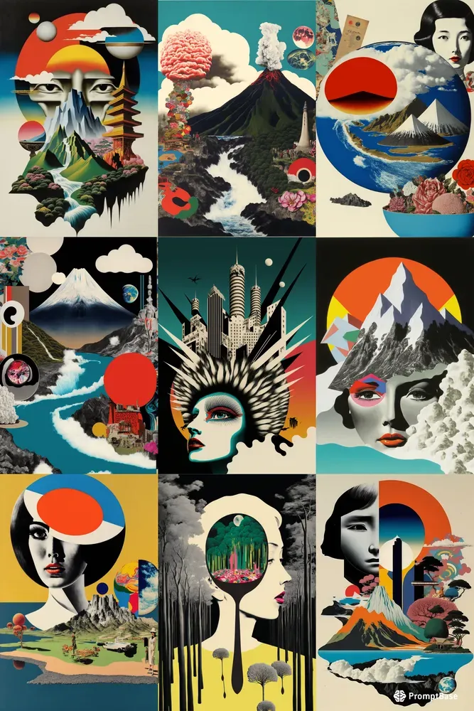 Japanese Pop-art Collage Posters Midjourney Prompt | PromptBase