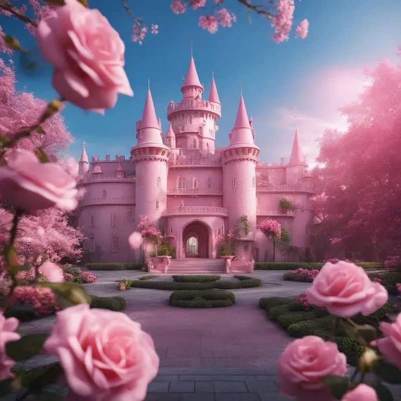Cherry Pink Rose Castles A Fairy Tale Stable Diffusion Prompt | PromptBase