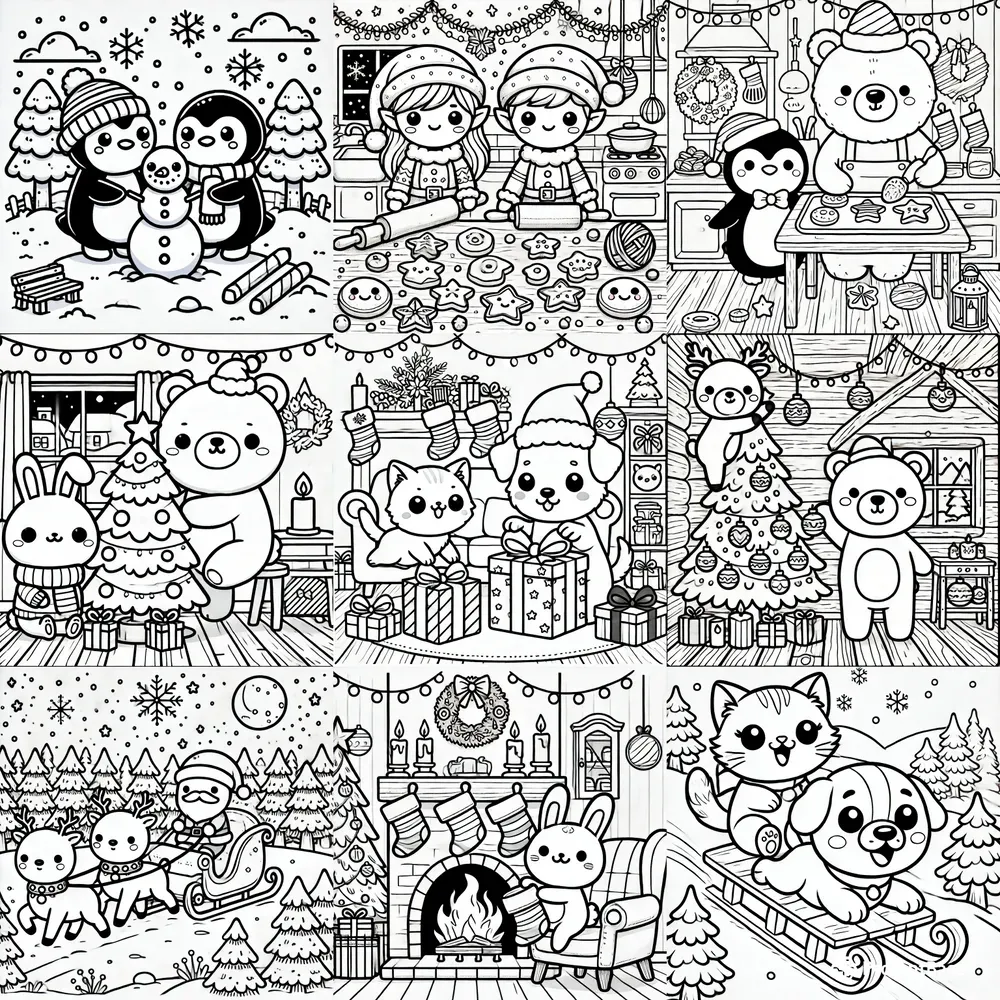Kawaii Christmas Coloring Fun DALL·E Prompt | PromptBase