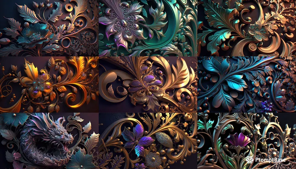 Abstract Metal Ornate Vine Patterns Midjourney Prompt | PromptBase