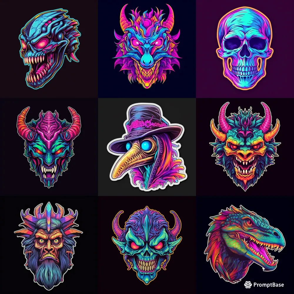 Psychedelic Diabolical Sticker Character Midjourney Prompt | PromptBase