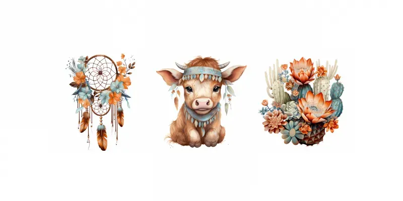 Boho Watercolor Cliparts Bohemian Icons Midjourney Prompt | PromptBase