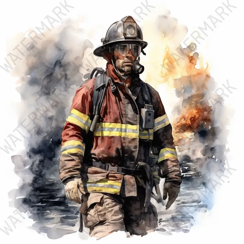 Firefighter Watercolor Clipart Firemen Midjourney Prompt | PromptBase