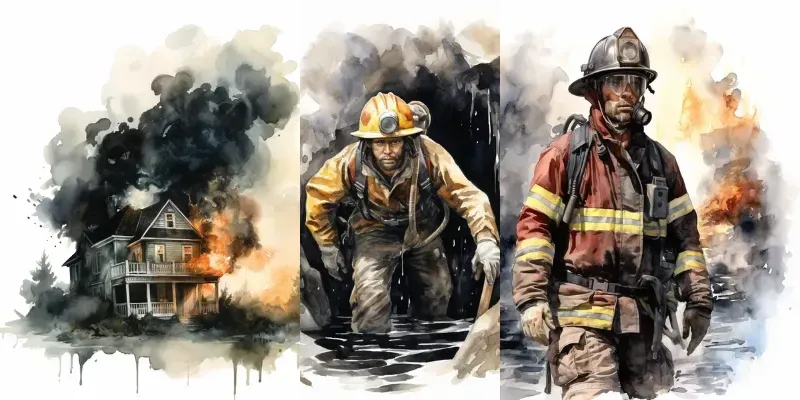 Firefighter Watercolor Clipart Firemen Midjourney Prompt | PromptBase