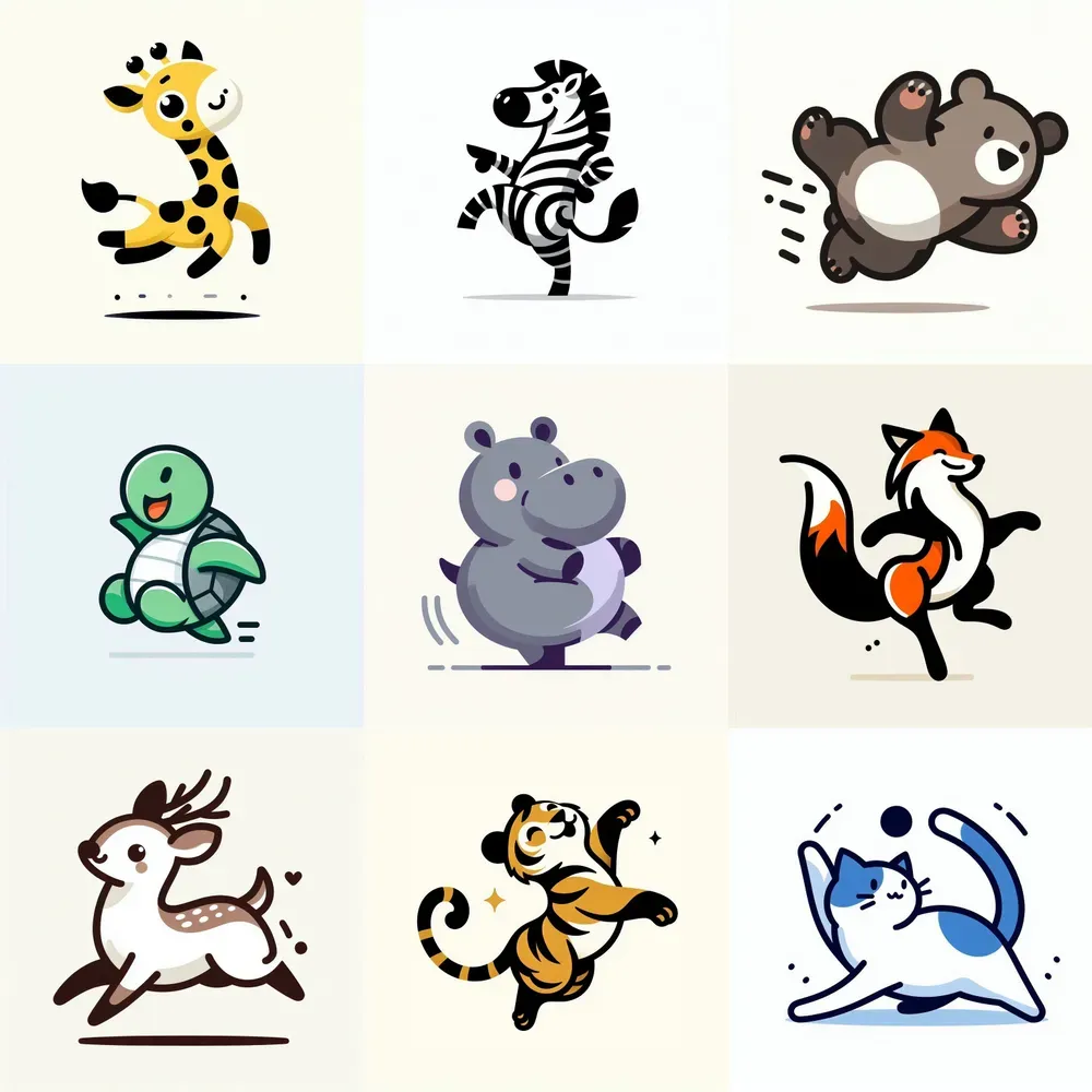 Minimalist Colorful Cartoon Animals DALL·E Prompt | PromptBase