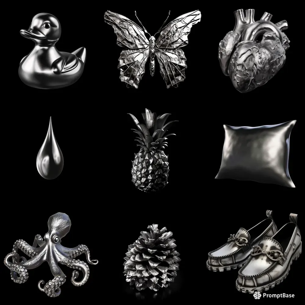 Metallic Silver Objects Midjourney Prompt | PromptBase