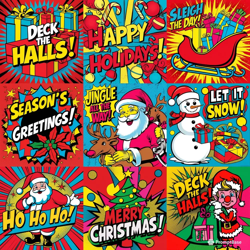 Pop Art Christmas Illustrations With Text Leonardo Ai Prompt | PromptBase