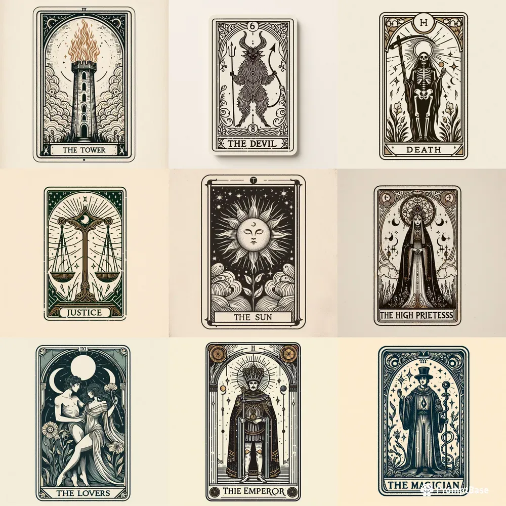 Vintage Fantasy Tarot Cards DALL·E Prompt | PromptBase