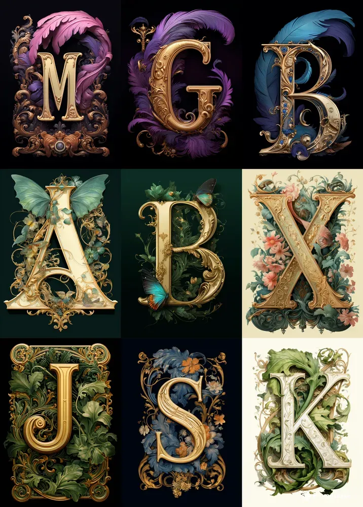 Luxury Baroque Alphabet Letters Art Midjourney Prompt | PromptBase