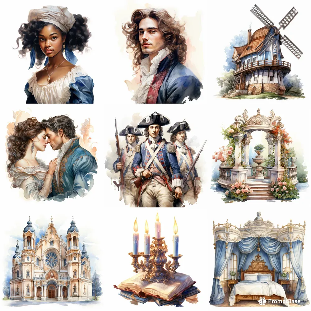 Baroque Watercolor Historical Cliparts Midjourney Prompt | PromptBase