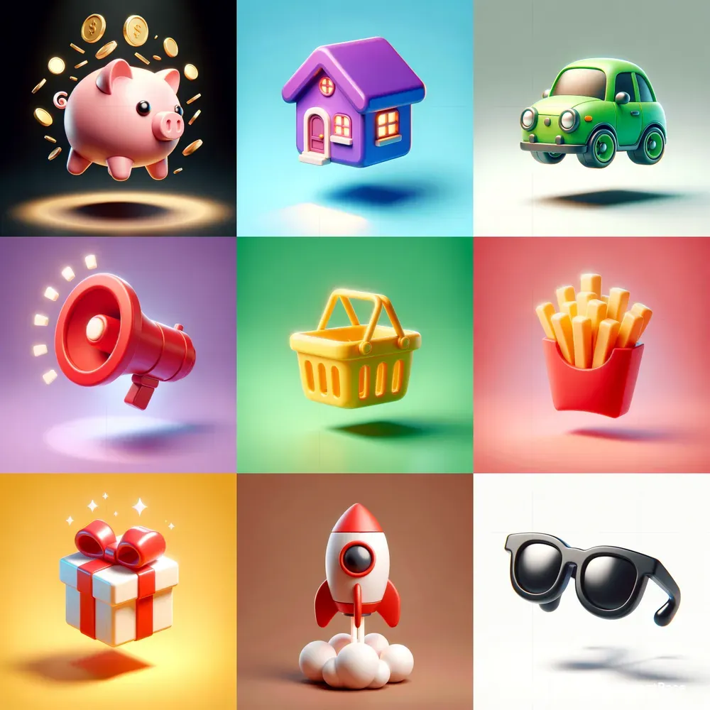Cute Cartoon 3D Icons DALL·E Prompt | PromptBase