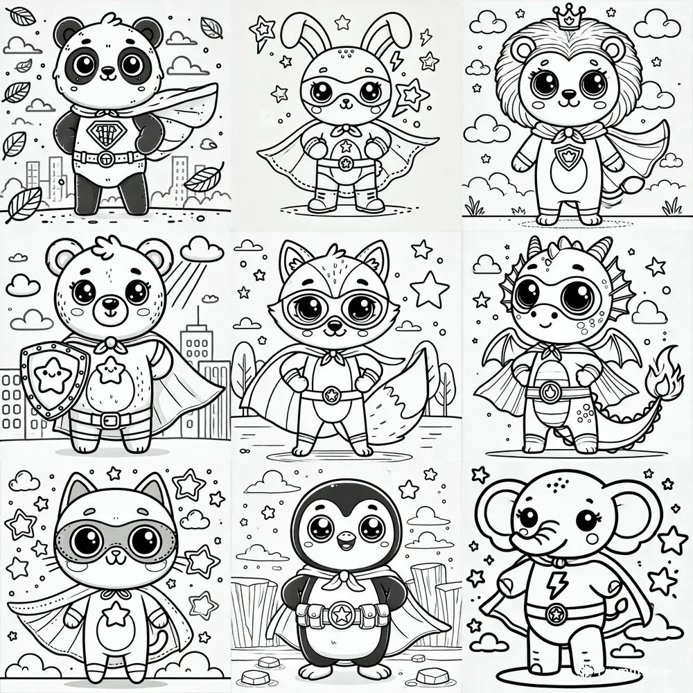Superhero Animals Coloring Pages DALL·E Prompt | PromptBase