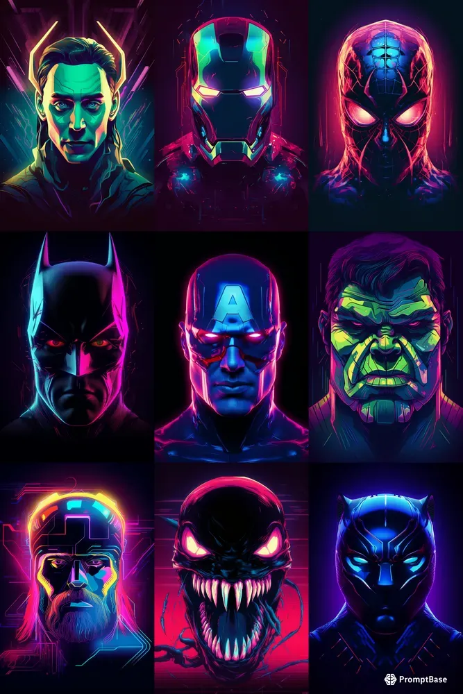 Synthwave Superhero Posters Midjourney Prompt | PromptBase