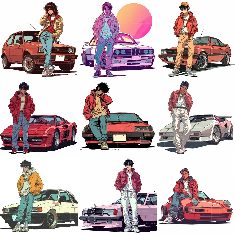 Retro Anime Car Illustrations Midjourney Prompt | PromptBase