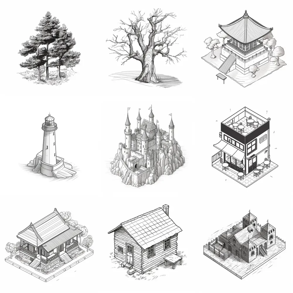 Isometric Line Art Midjourney Prompt | PromptBase