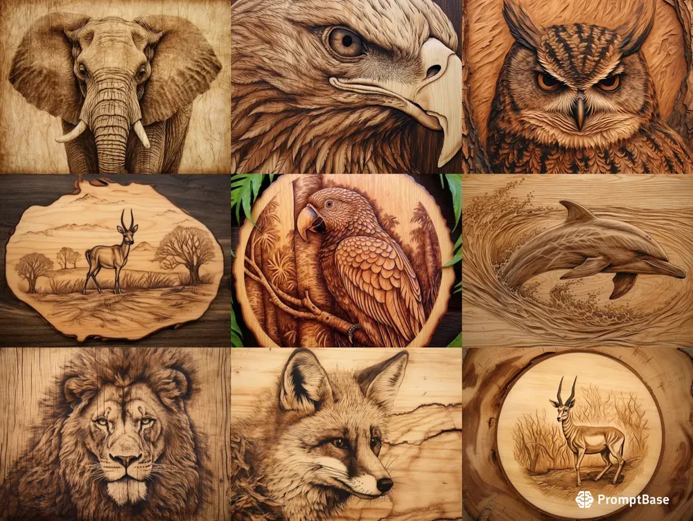 Enchanting Wildlife Pyrography Portraits Midjourney Prompt | PromptBase