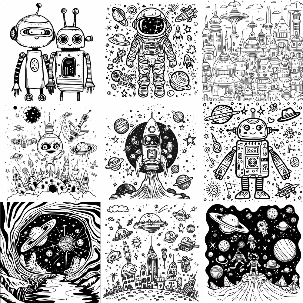 Science Fiction Coloring Pages For Kids Midjourney Prompt | PromptBase