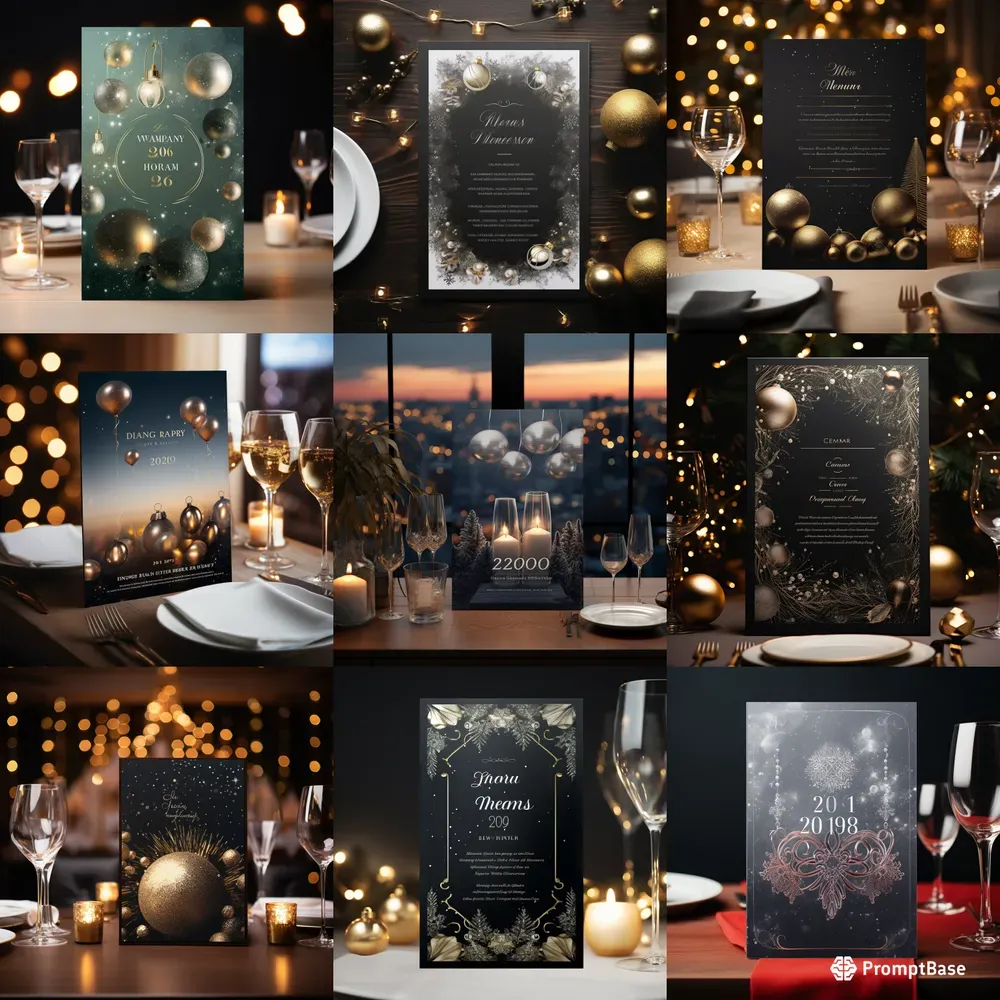 New Year Dinner Menu Cover Mockups Midjourney Prompt | PromptBase