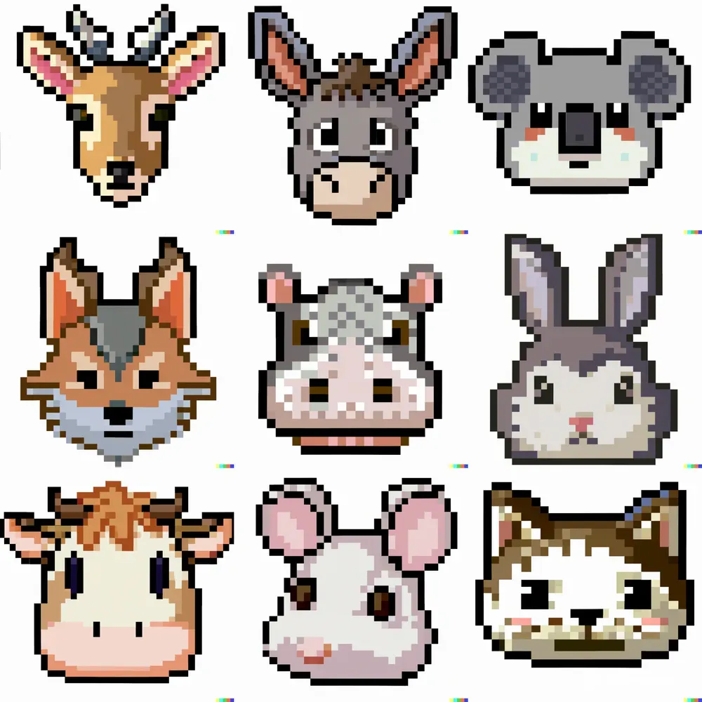 Pixel Art Animal Faces DALL·E Prompt | PromptBase