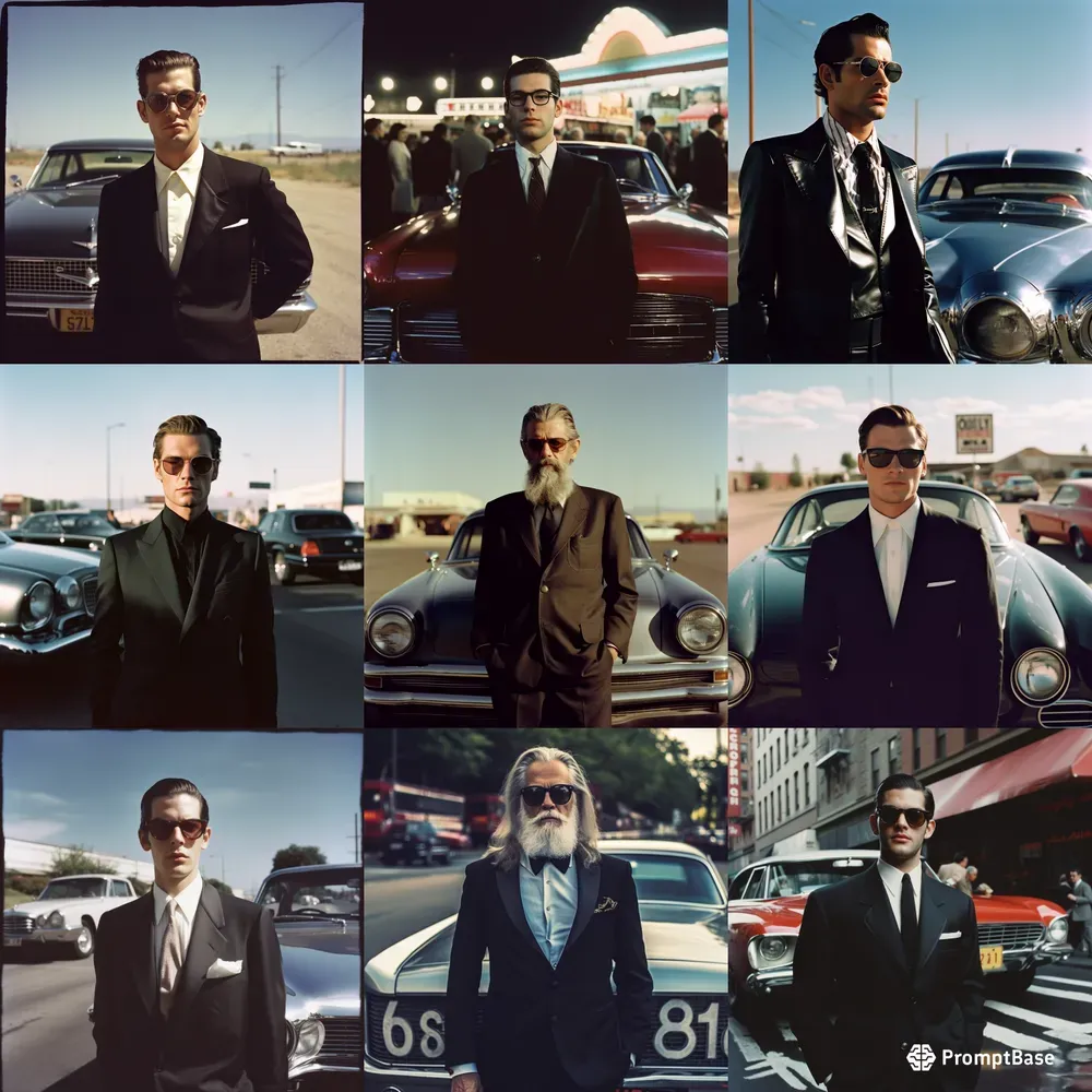 Men And Cars In Kubricks Style Midjourney Prompt | PromptBase