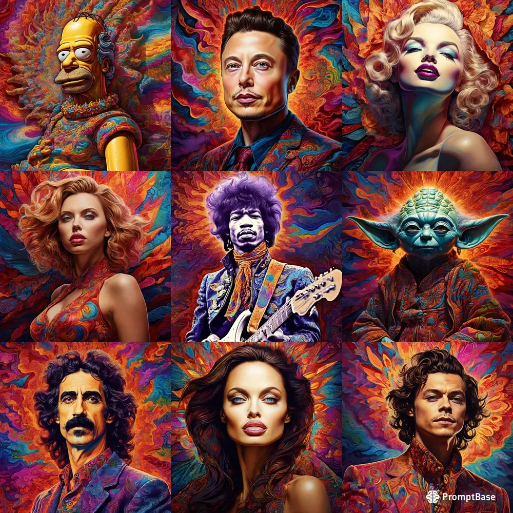Psychedelic Fusion Legendary Figures Leonardo Ai Prompt | PromptBase