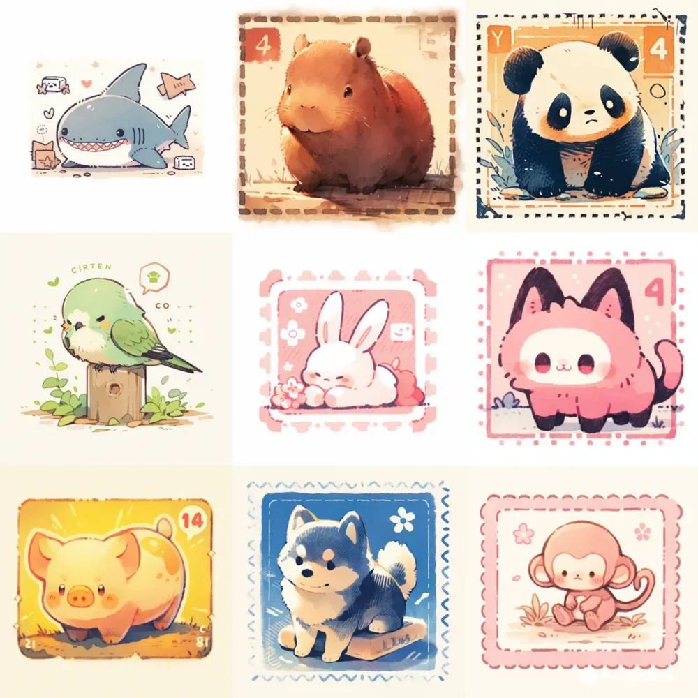 Ink Post Stamp Animals Midjourney Prompt | PromptBase