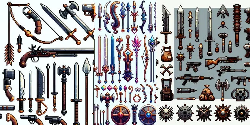 Pixel Art Weapons Sprite Sheets DALL·E Prompt | PromptBase