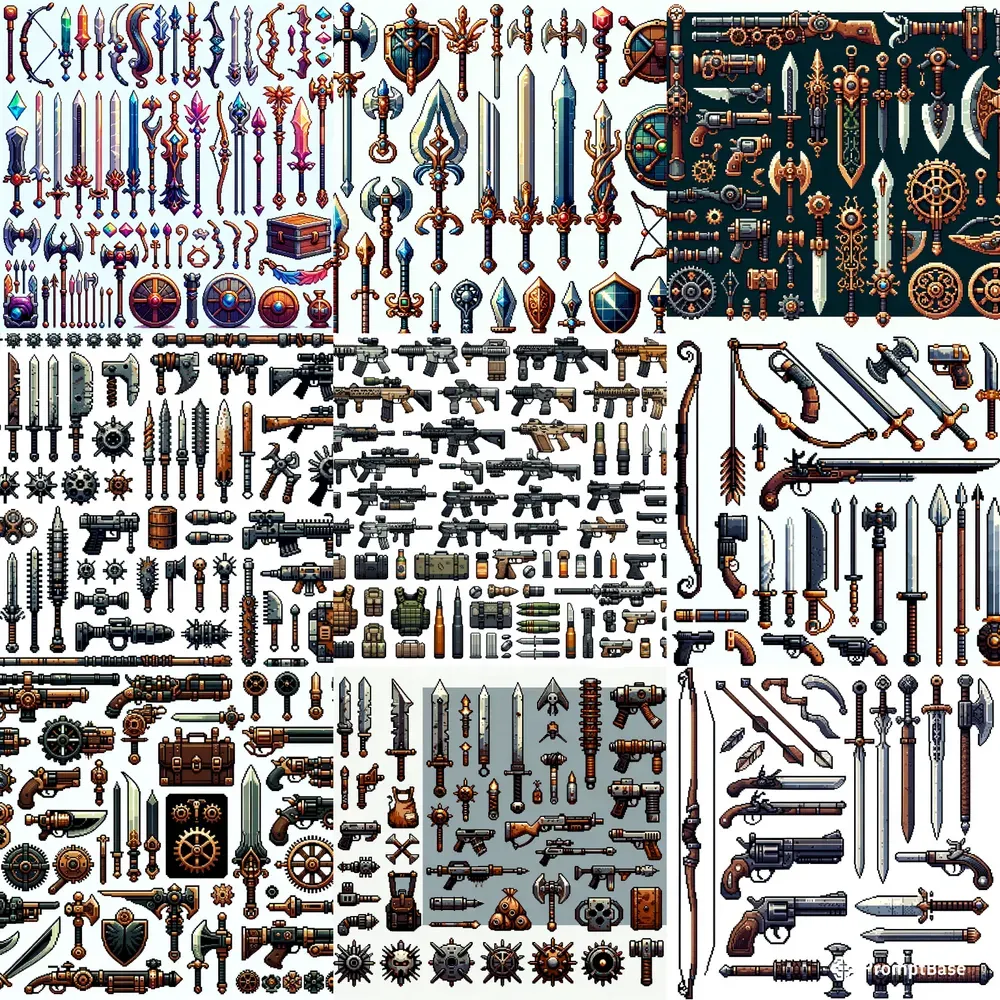 Pixel Art Weapons Sprite Sheets DALL·E Prompt | PromptBase