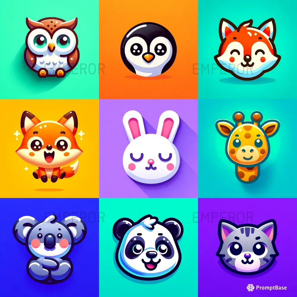 2D Cute Whimsical Animal Icons DALL·E Prompt | PromptBase