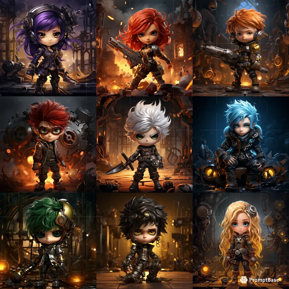 Steampunk Mech Chibi Characters Midjourney Prompt | PromptBase