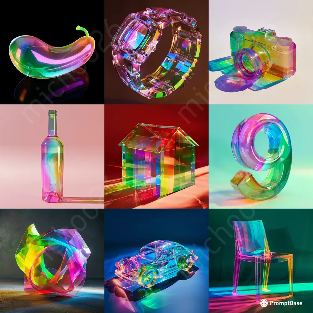 Transparent Objects Pictures In Color Midjourney Prompt | PromptBase