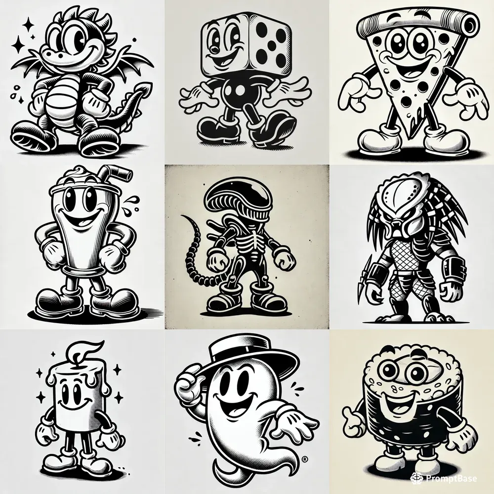Dalle Rubber Hose Characters DALL·E Prompt | PromptBase