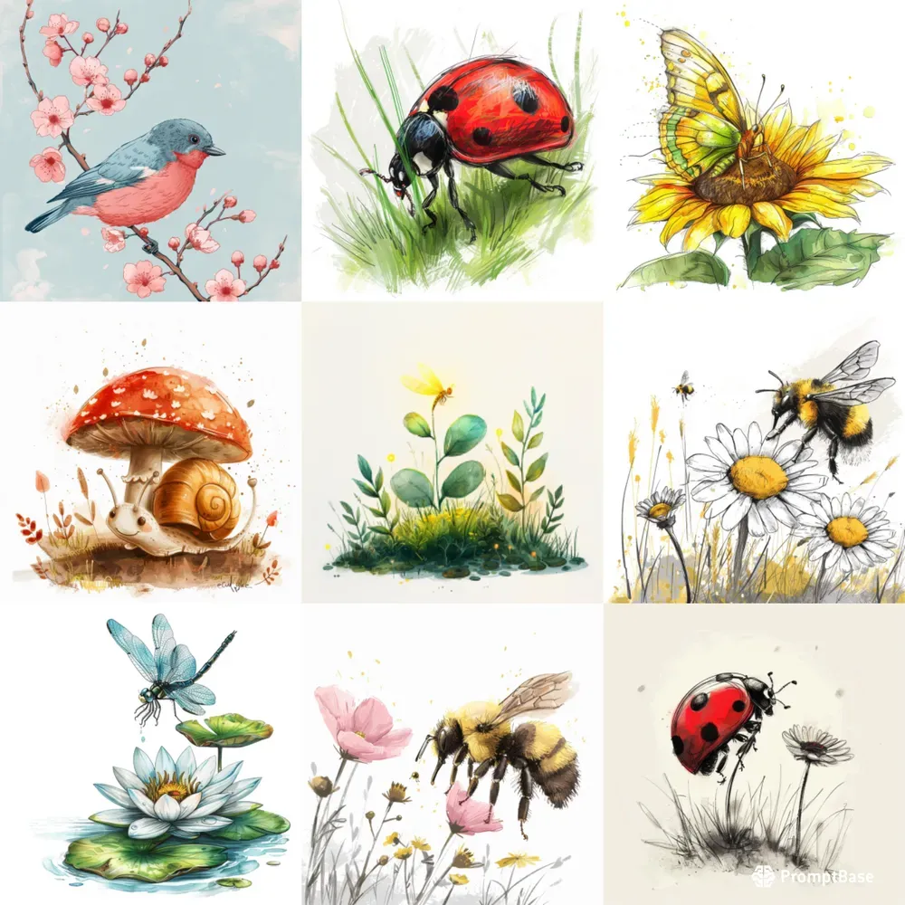 Whimsical Nature Sketches Midjourney Prompt | PromptBase