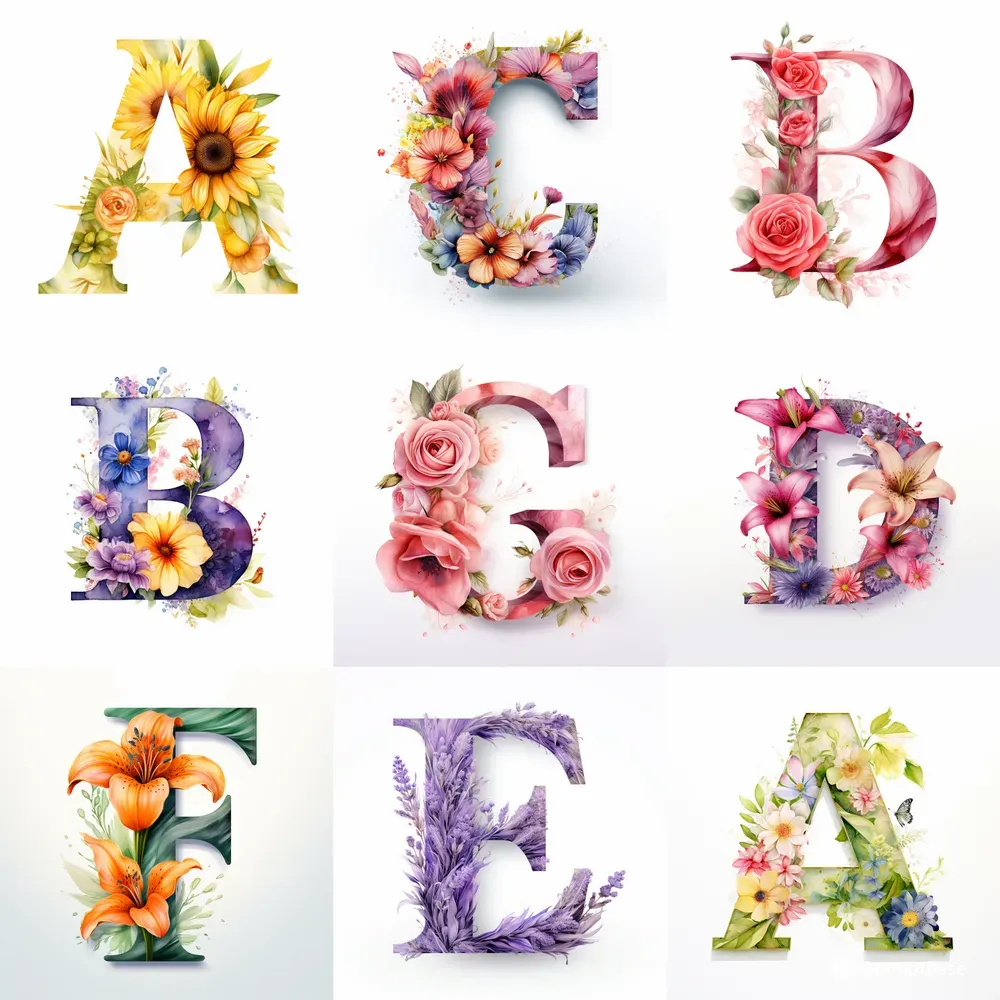 Watercolor Flower Letter Cliparts Midjourney Prompt | PromptBase
