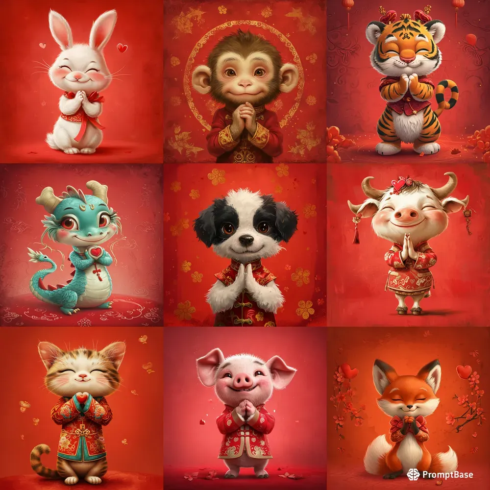 Animals Chinese New Year Greetings Midjourney Prompt | PromptBase
