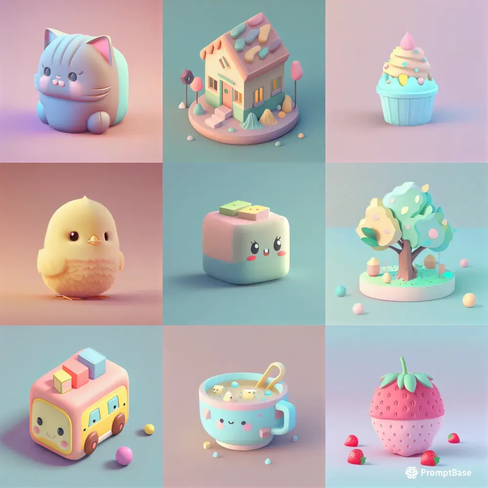 3D Cute Pastel Clay Icons For Anything Midjourney Prompt | PromptBase