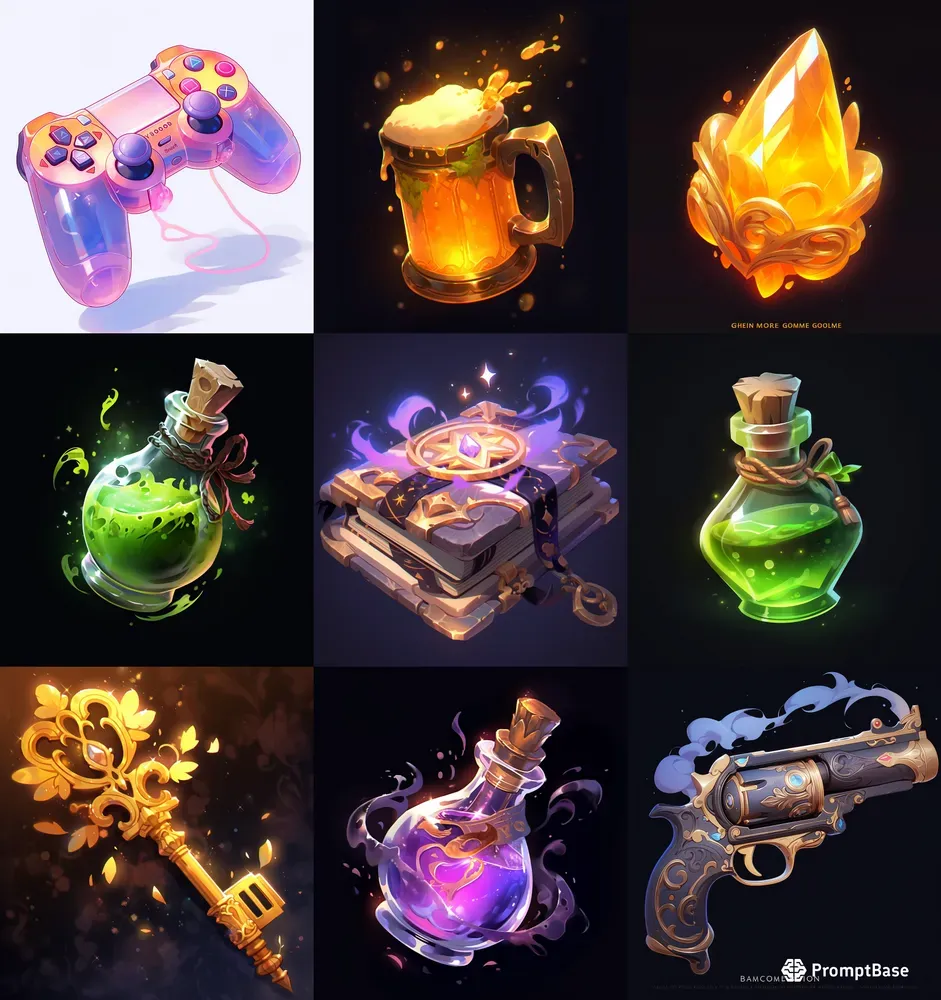 Game RPG Items Rounded Midjourney Prompt | PromptBase