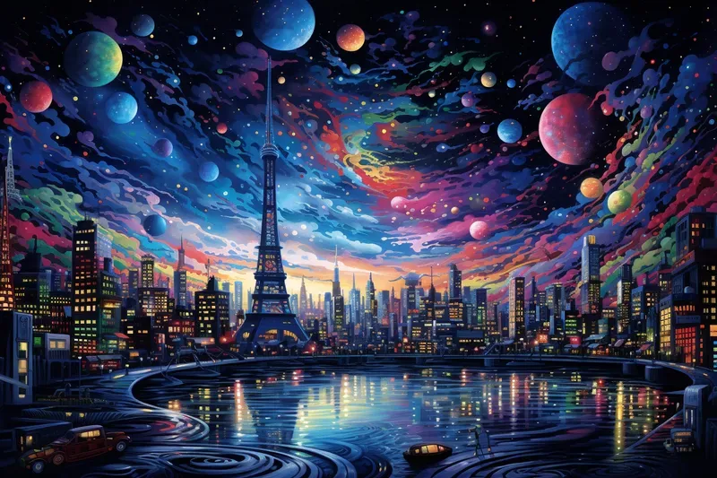 Colorful And Cosmic Cityscapes Midjourney Prompt | PromptBase