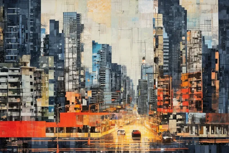 City Scenes In Collages And Paints Midjourney Prompt | PromptBase