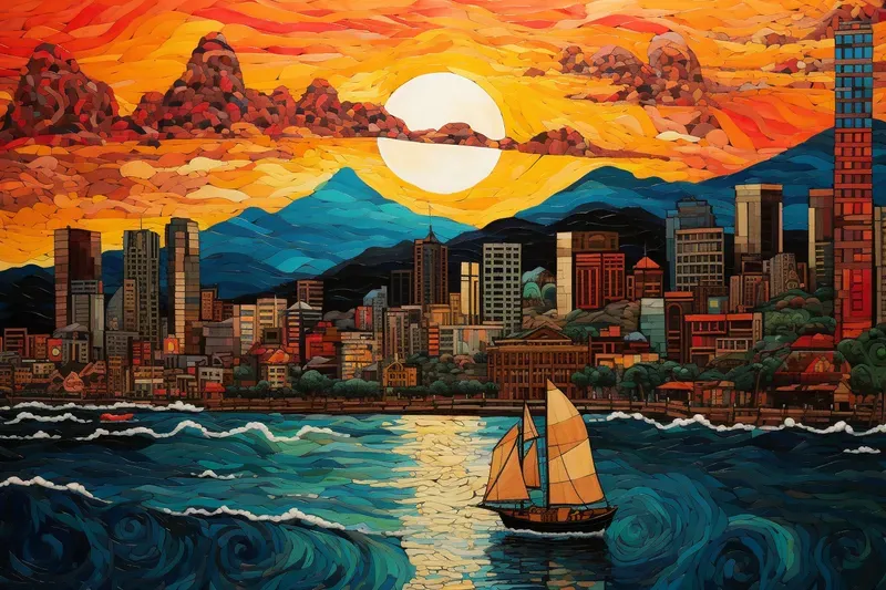 Acrylic Fantasy Cityscapes Midjourney Prompt | PromptBase