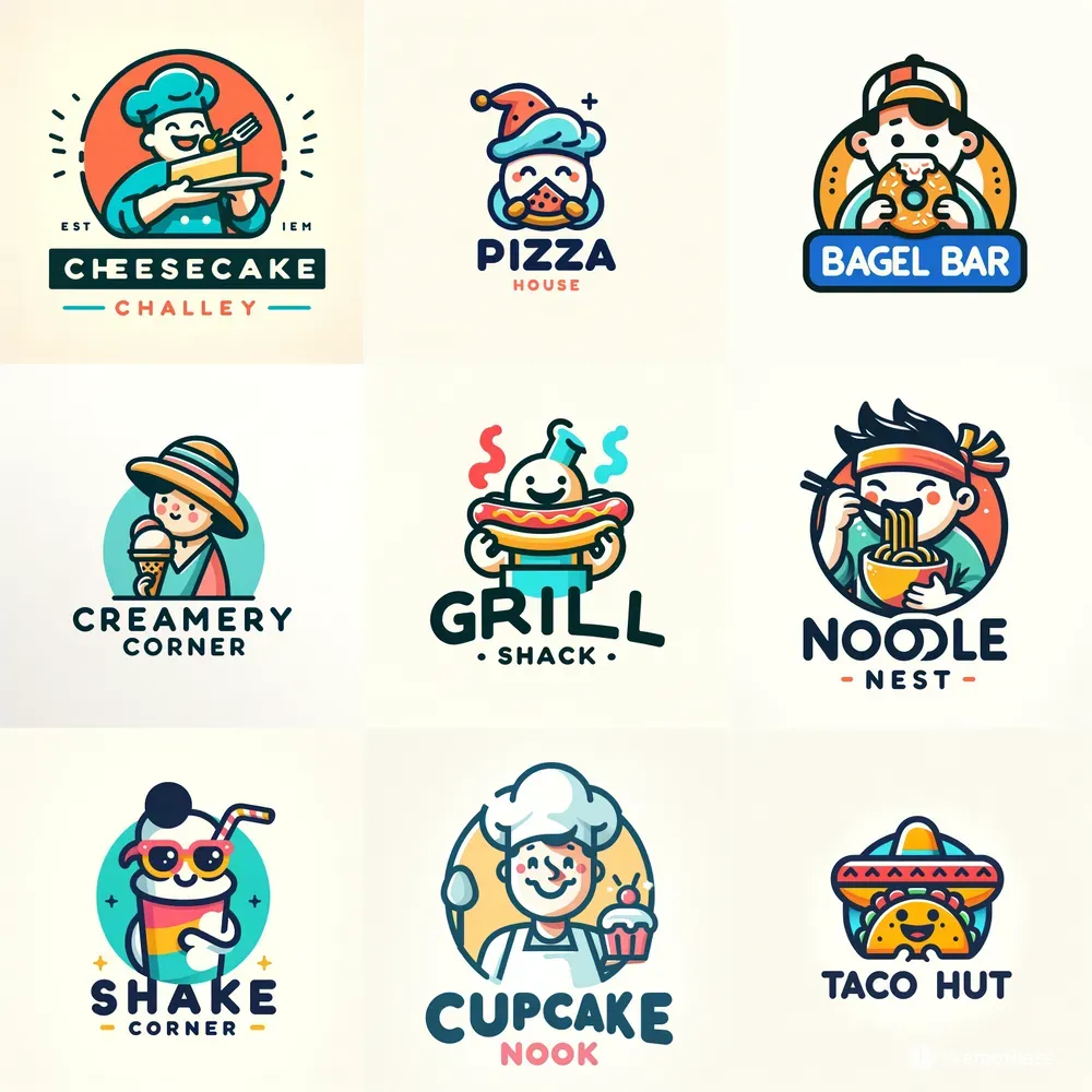 Cartoon Food Logo Designs DALL·E Prompt | PromptBase