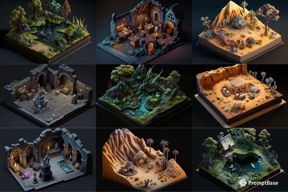 3D - Isometric Fantasy Settings Midjourney Prompt | PromptBase