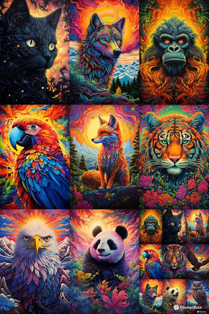 Psychedelic Animal Posters Midjourney Prompt | PromptBase