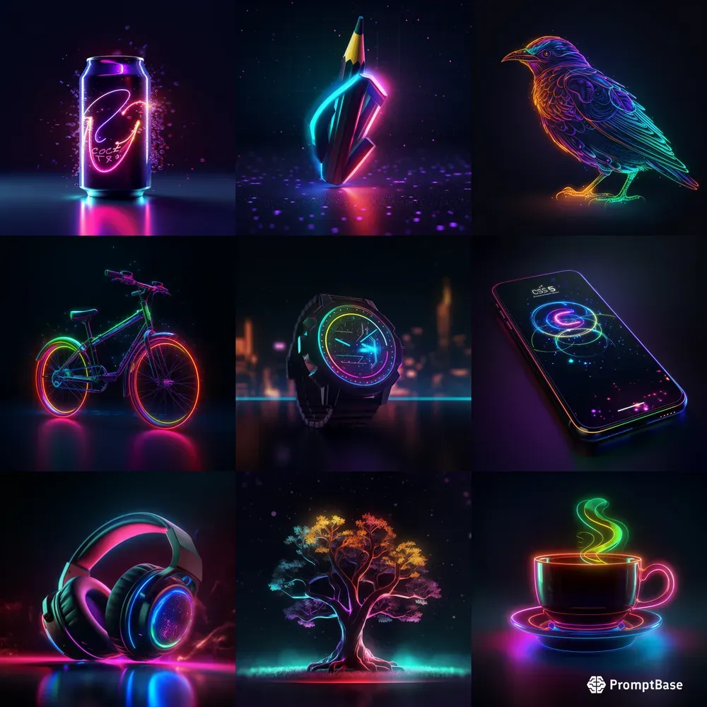 Multiform Neon Logos Midjourney Prompt | PromptBase