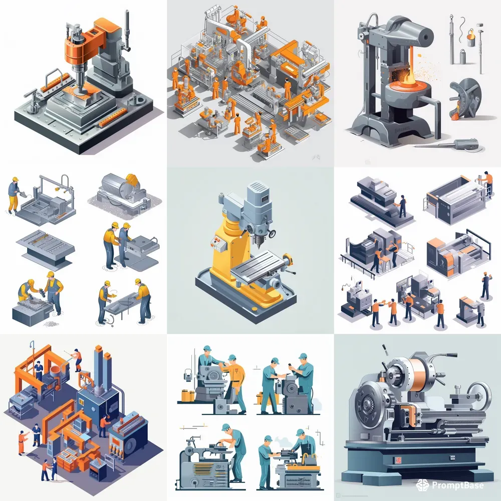 Metalworking Flat Style Vectors Midjourney Prompt | PromptBase